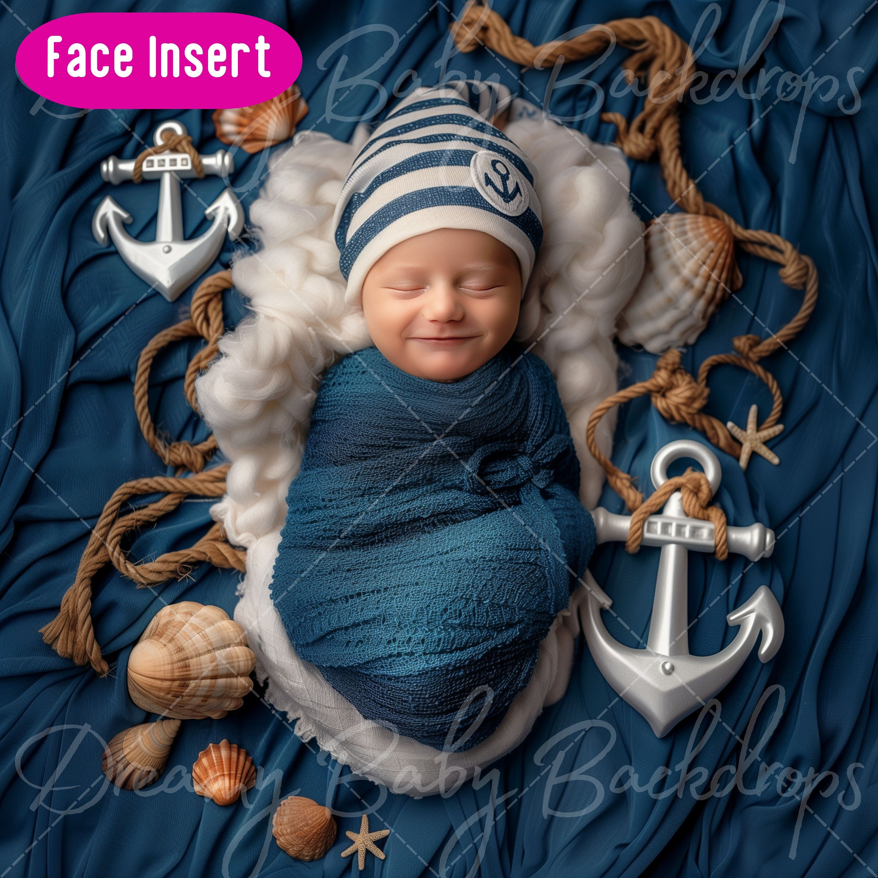Newborn Digital Backdrop Face Insert, Newborn Baby Navy Blue Faceswap ...
