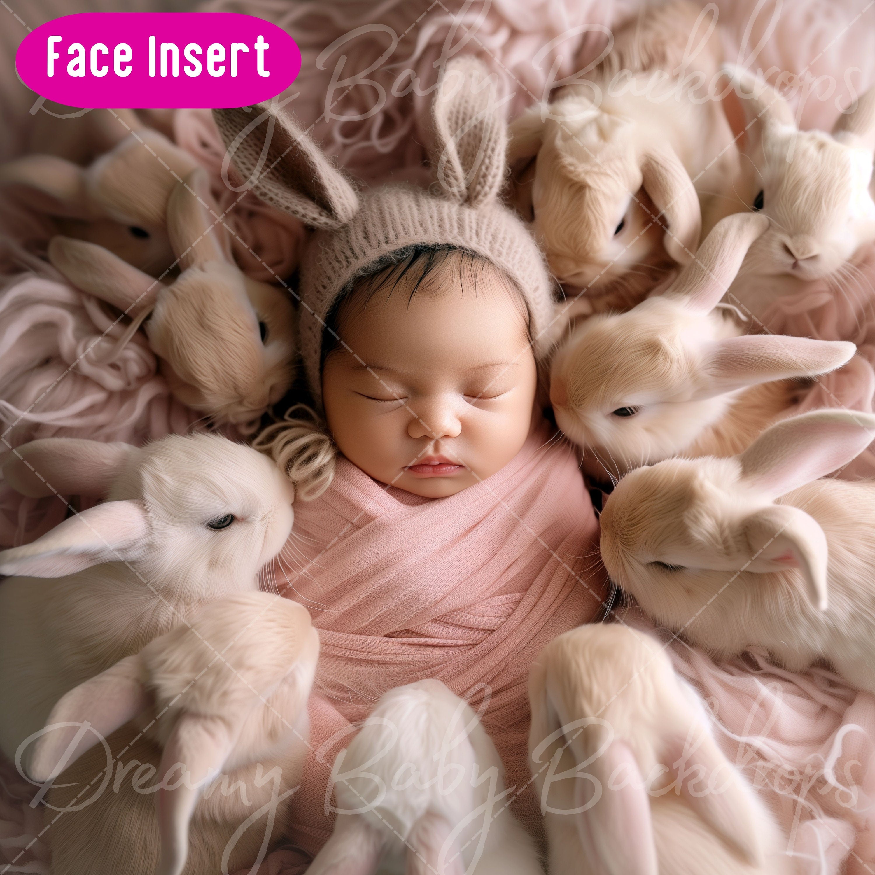 Newborn Digital Backdrop Face Insert, Newborn Baby Bunny Faceswap ...