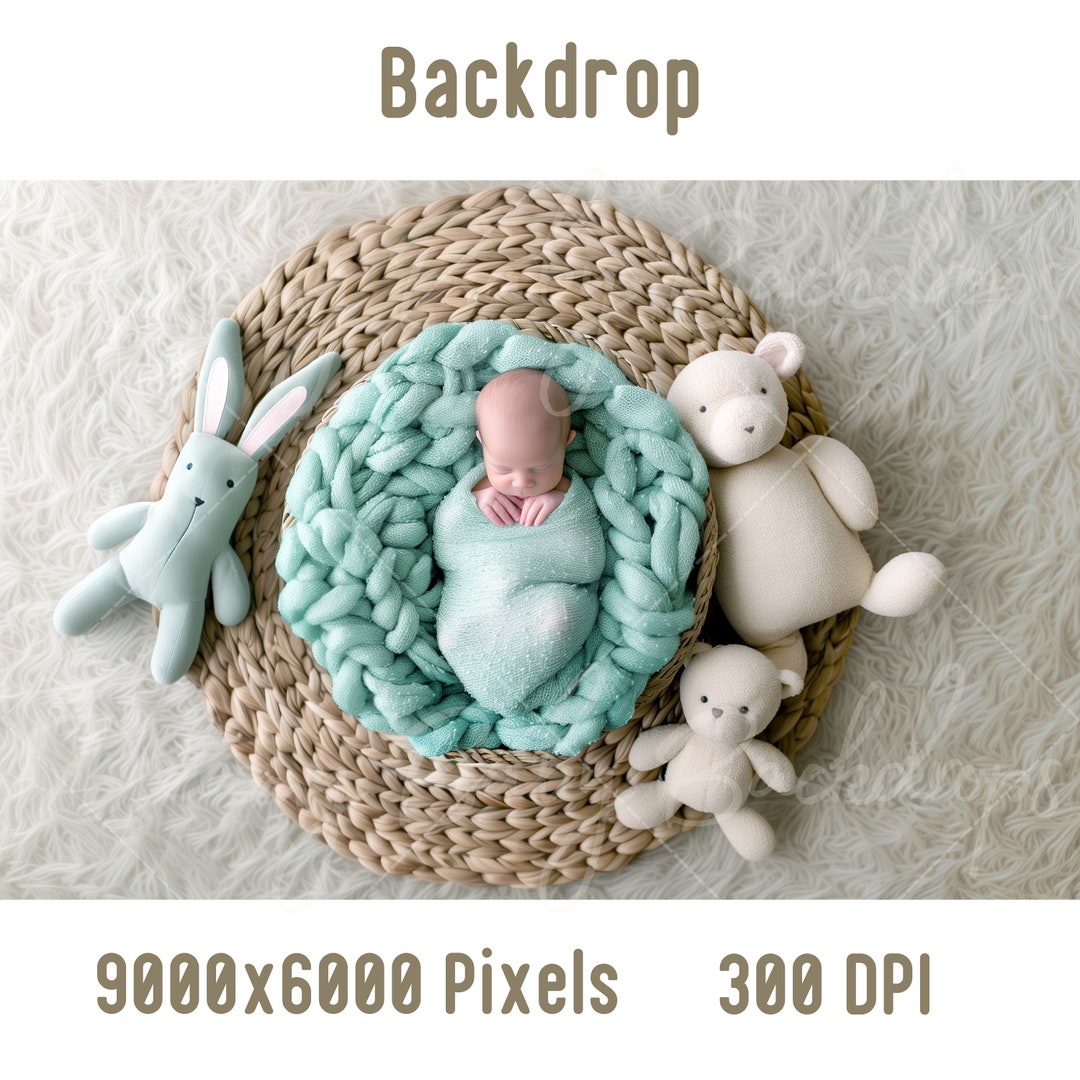Newborn Digital Backdrop, Newborn Baby Woven Basket Photography ...