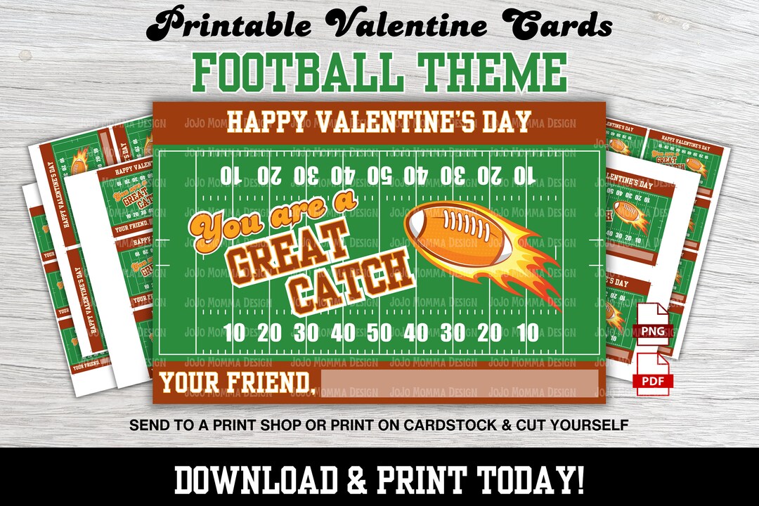 Printable Valentine Cards for Kids, Football Valentine Cards, Classroom ...