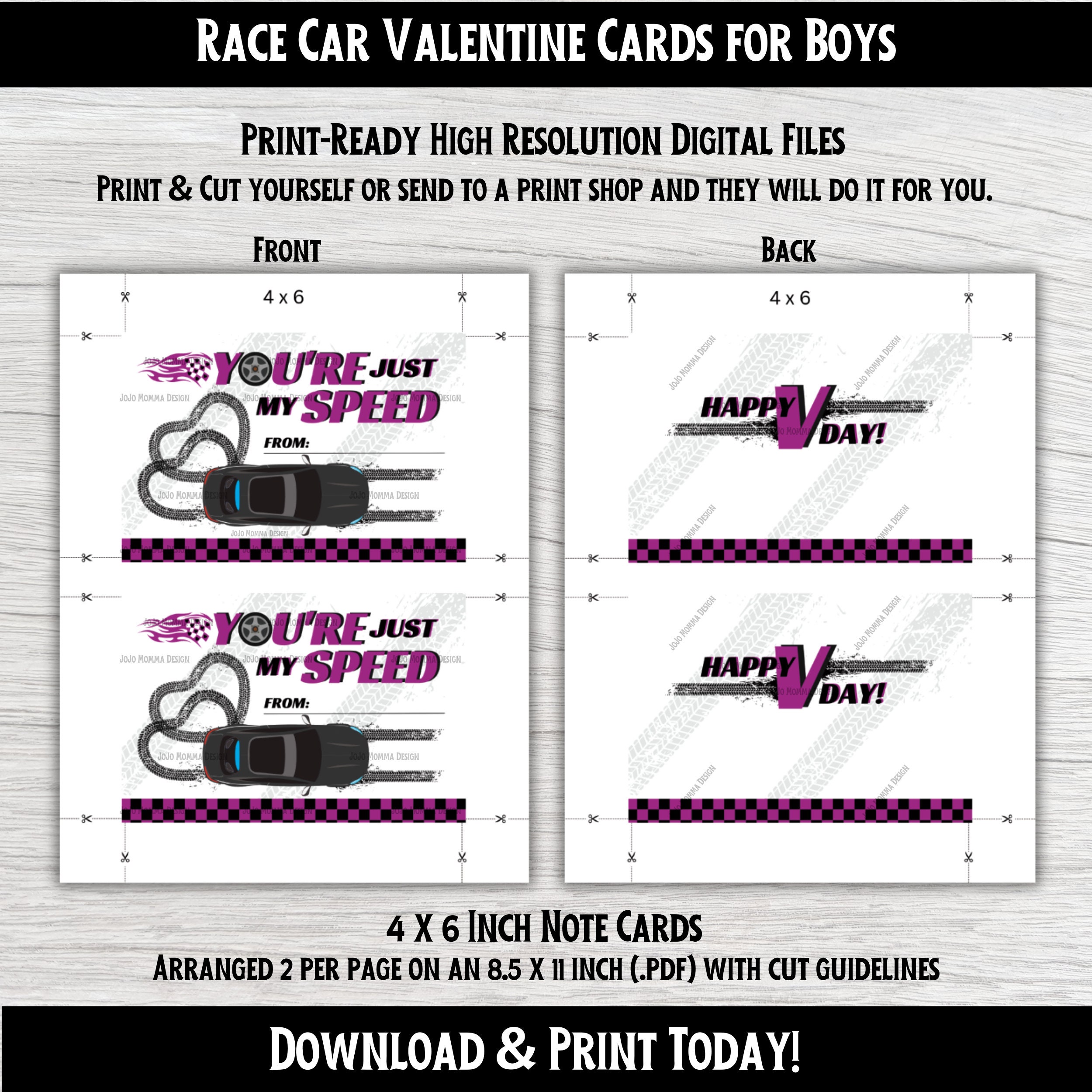 Printable Valentine Cards for Boys, Hot Wheel Race Car Valentine Cards ...