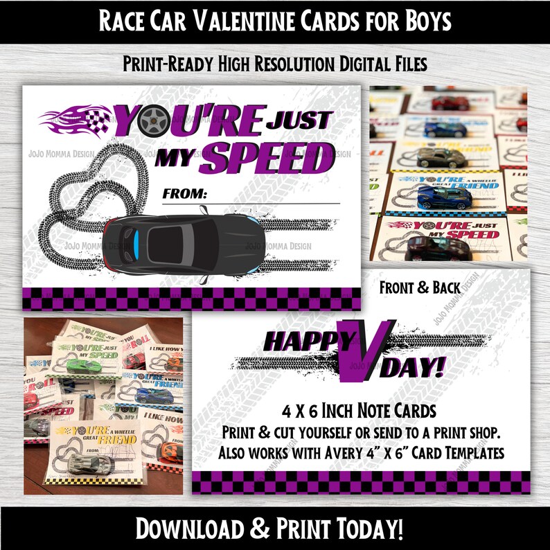 Printable Classroom Valentines for Boys, Hot Wheel Race Car Valentine ...