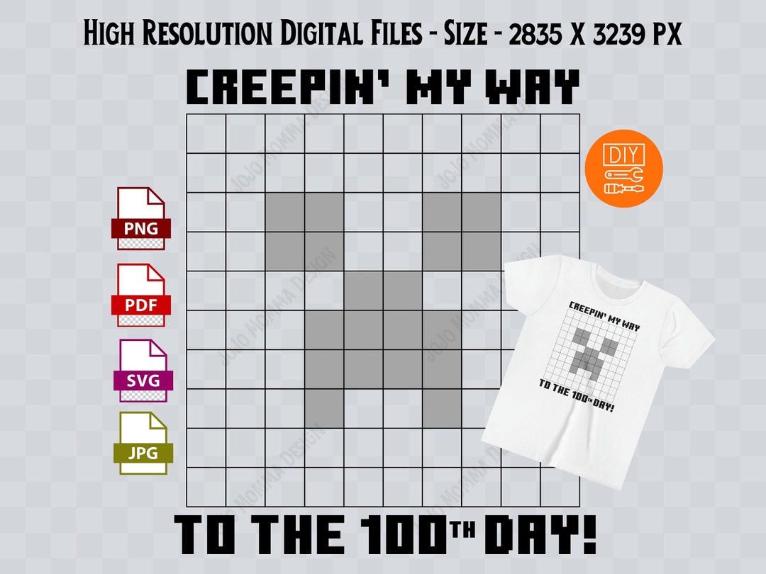 Printable DIY Minecraft Creeper Face Outline, 100 Days of School Shirt ...