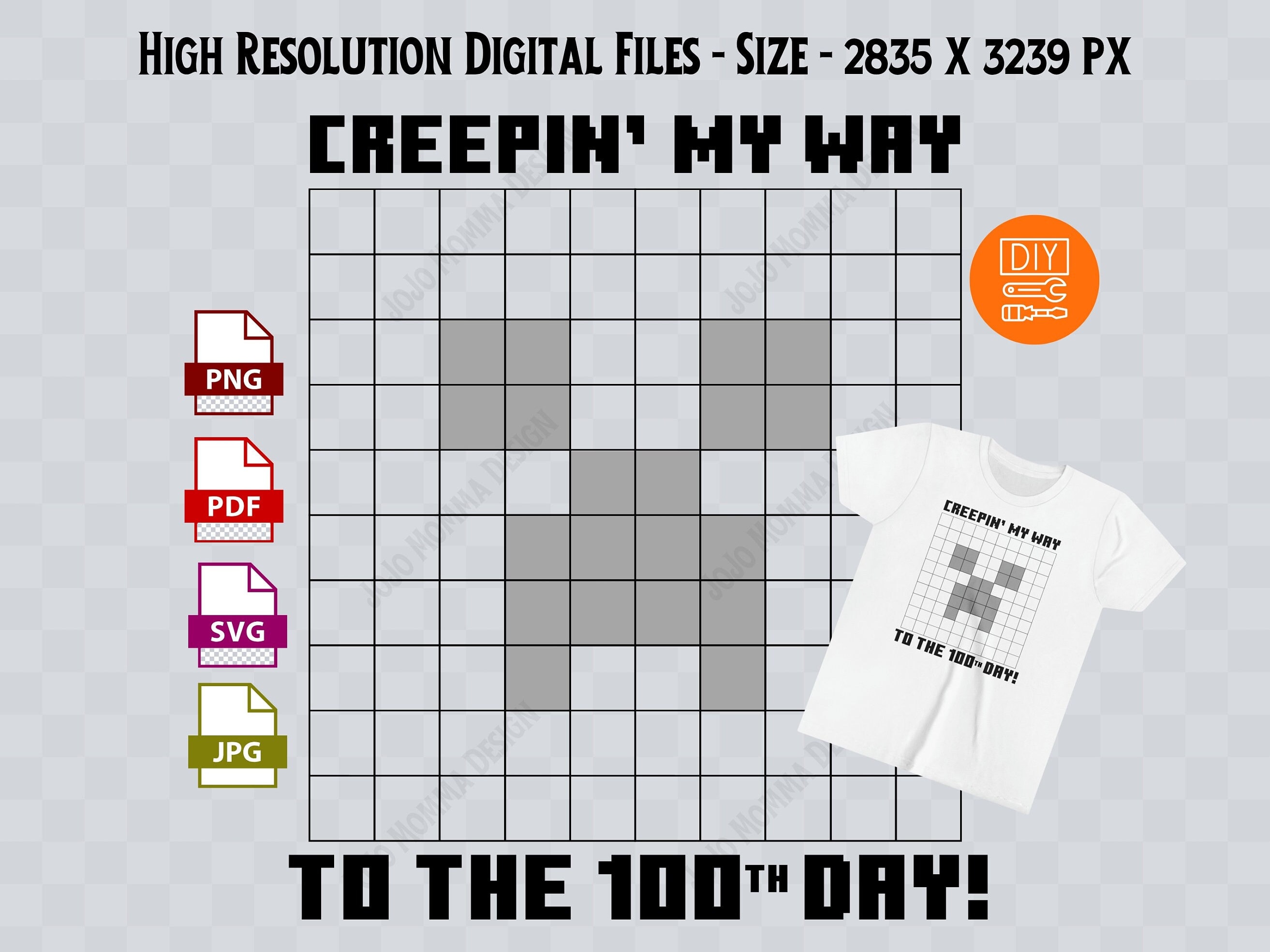 Printable DIY Minecraft Creeper Face Outline, 100 Days of School Shirt ...