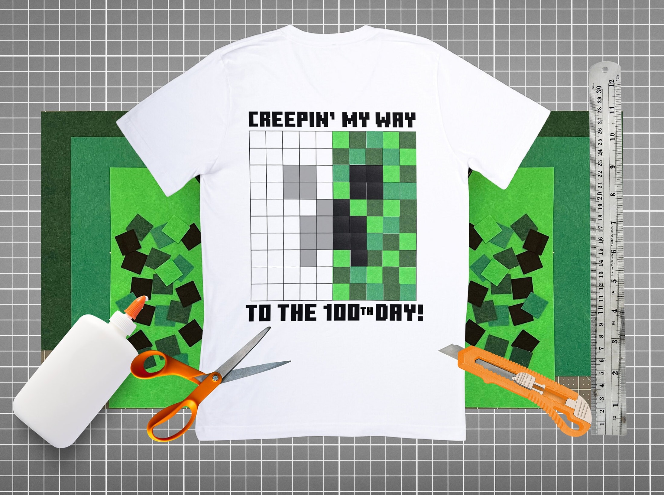 DIY 100 Days of School Minecraft Creeper Shirt, Creepin' My Way to the ...