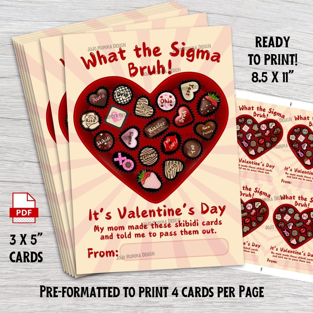 Gen Z & Gen Alpha Slang Valentine Cards, Valentine's Exchange Cards for ...