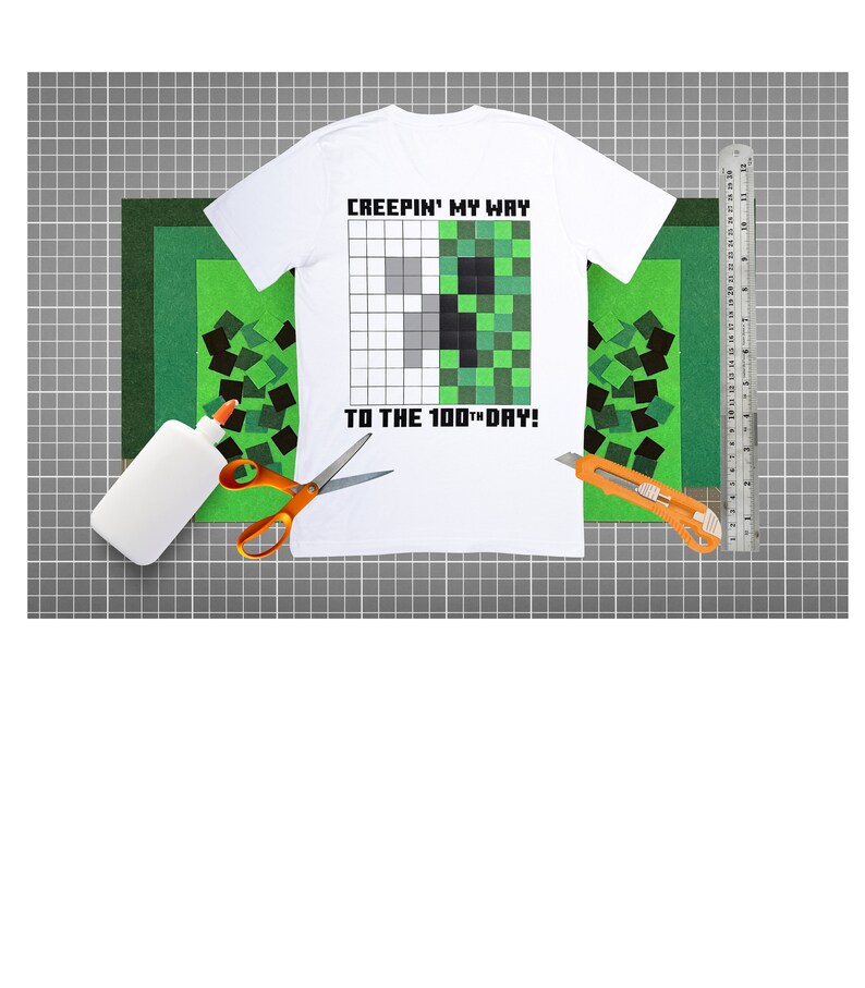 Printable DIY Minecraft Creeper Face Outline, 100 Days of School Shirt ...