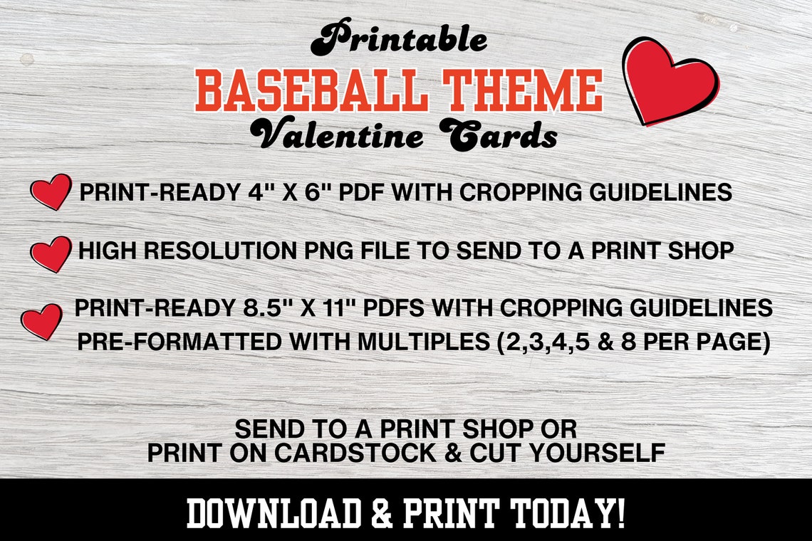 Printable Valentine Cards for Kids, Baseball Valentine Cards, Classroom ...