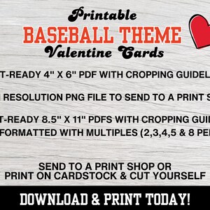 Printable Valentine Cards for Kids, Baseball Valentine Cards, Classroom ...