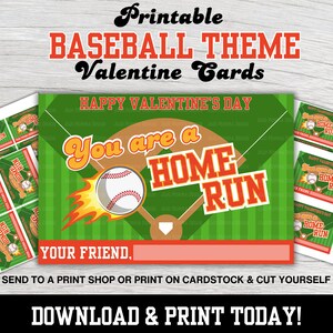 Printable Valentine Cards for Kids, Baseball Valentine Cards, Classroom ...