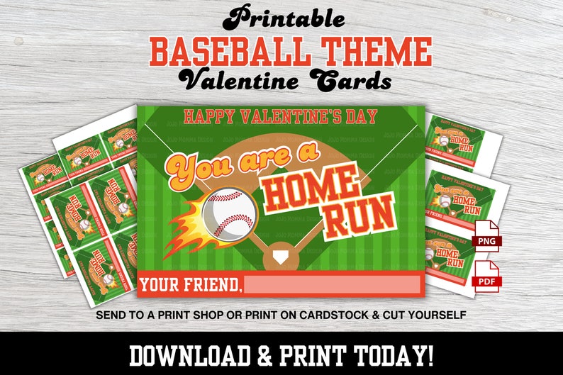 Printable Valentine Cards for Kids, Baseball Valentine Cards, Classroom ...