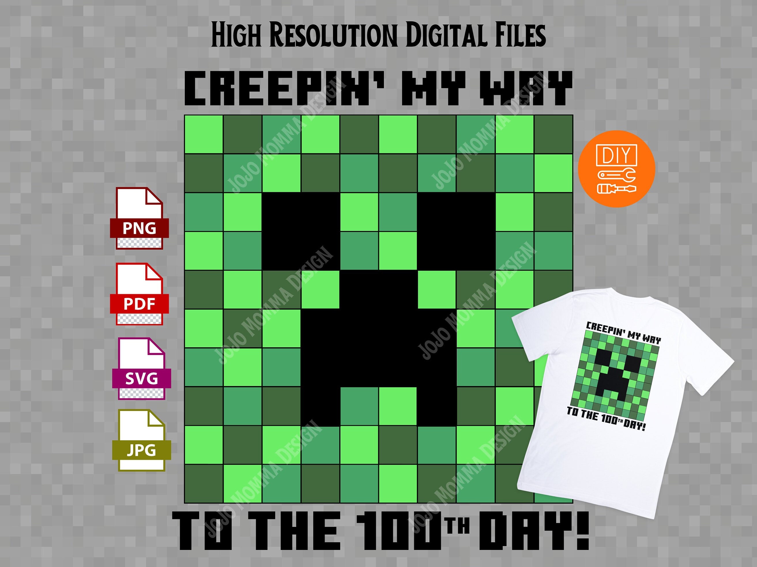 Printable DIY Minecraft Creeper Face 100 Days of School Shirt, Creepin ...
