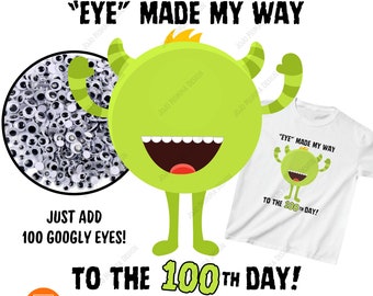 100 Days of School T Shirt Pre Printed and Ready for 100 Googly Eyes ...