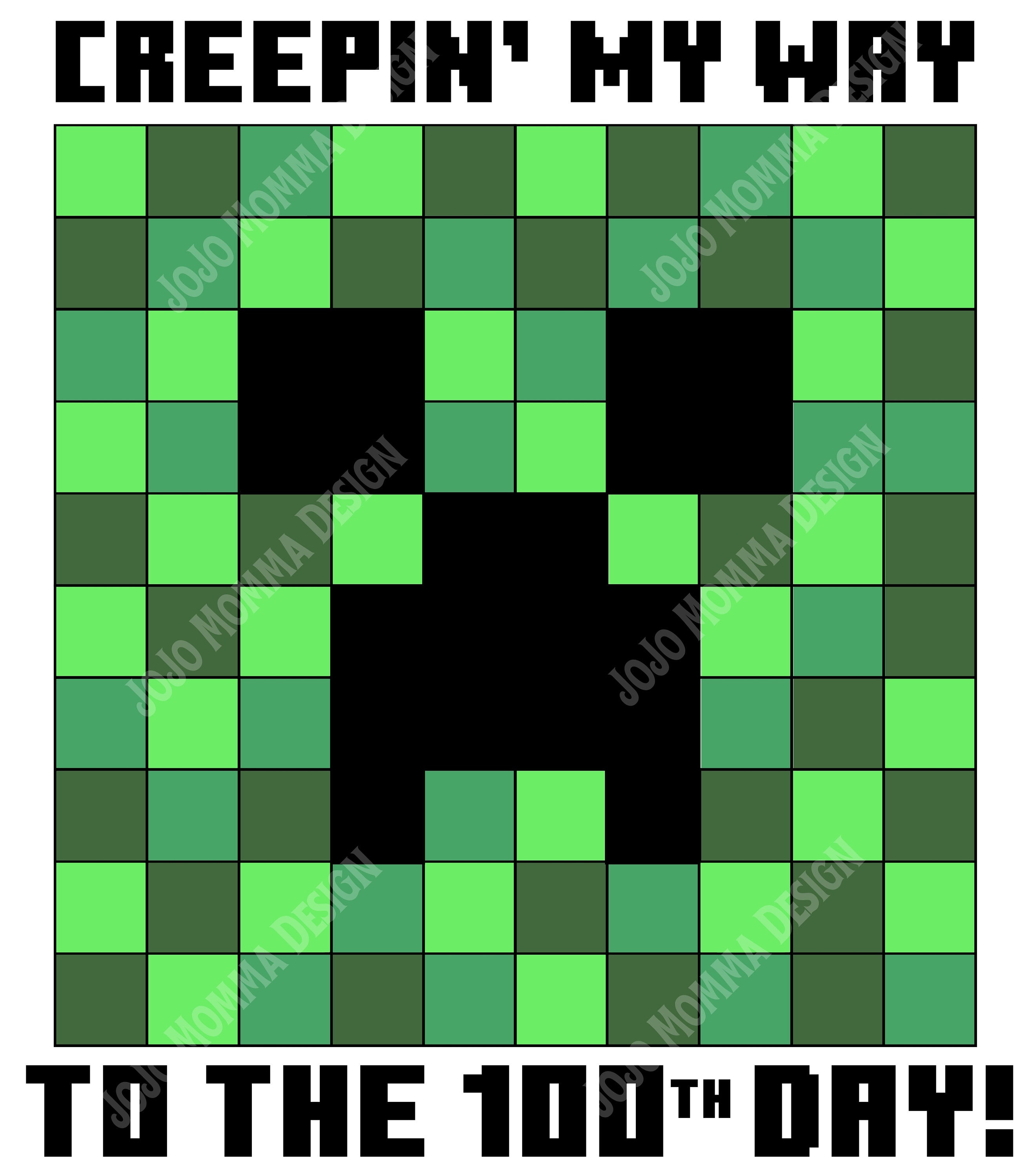 Printable DIY Minecraft Creeper Face 100 Days of School Shirt, Creepin ...