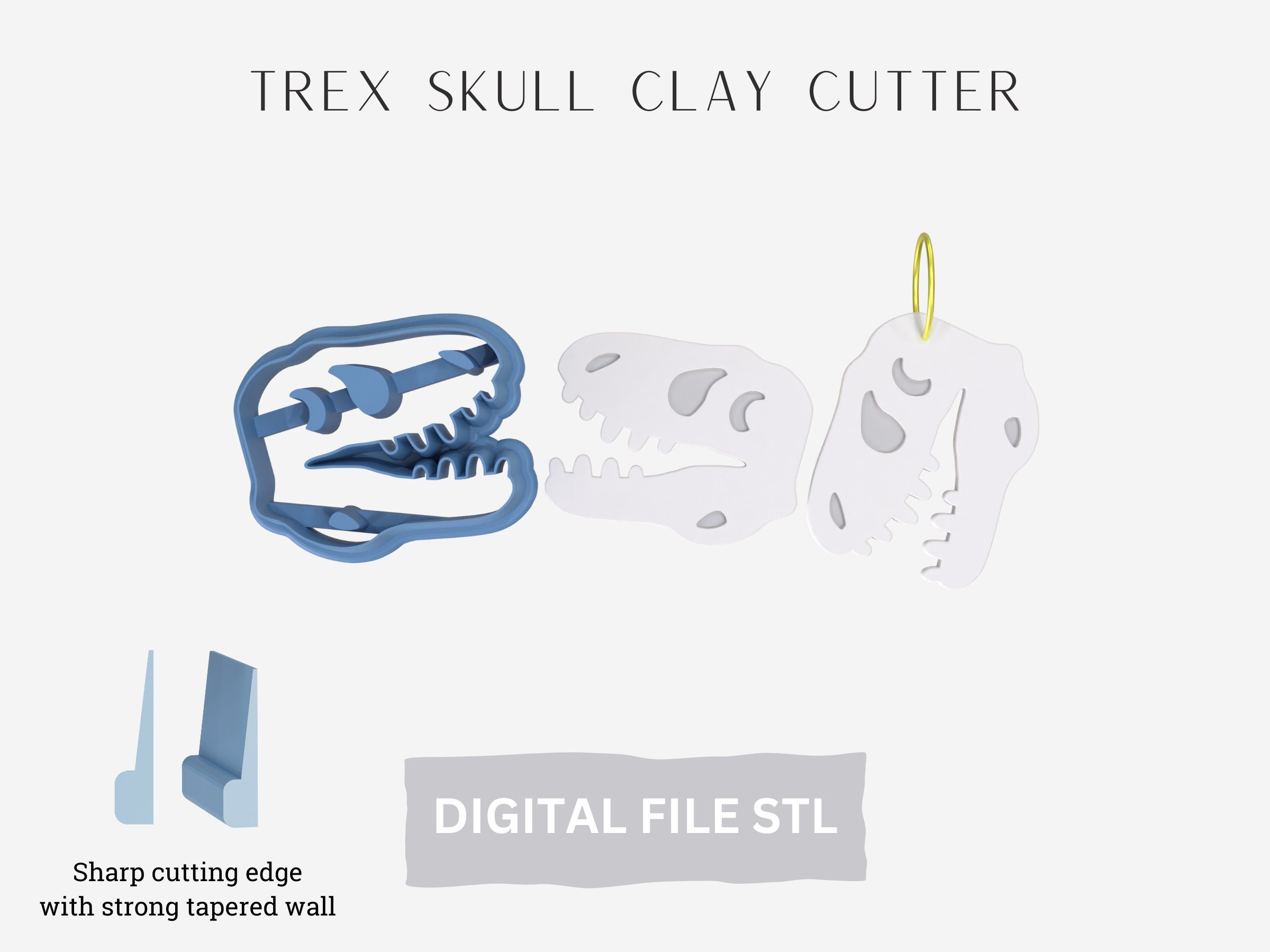 Trex Skull Clay Cutter Digital STL File, Polymer Clay Earring, Dinosaur ...