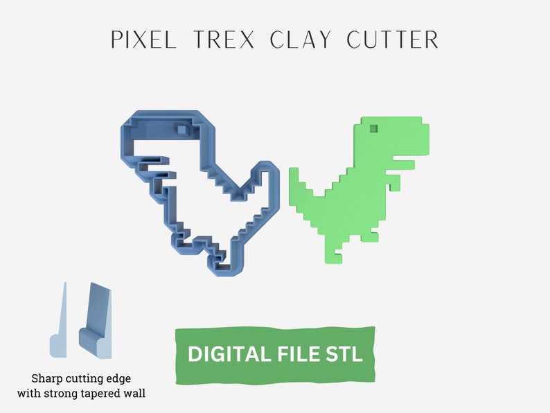 Pixel Trex Clay Cutter Digital STL File, Polymer Clay Earring, Dinosaur ...