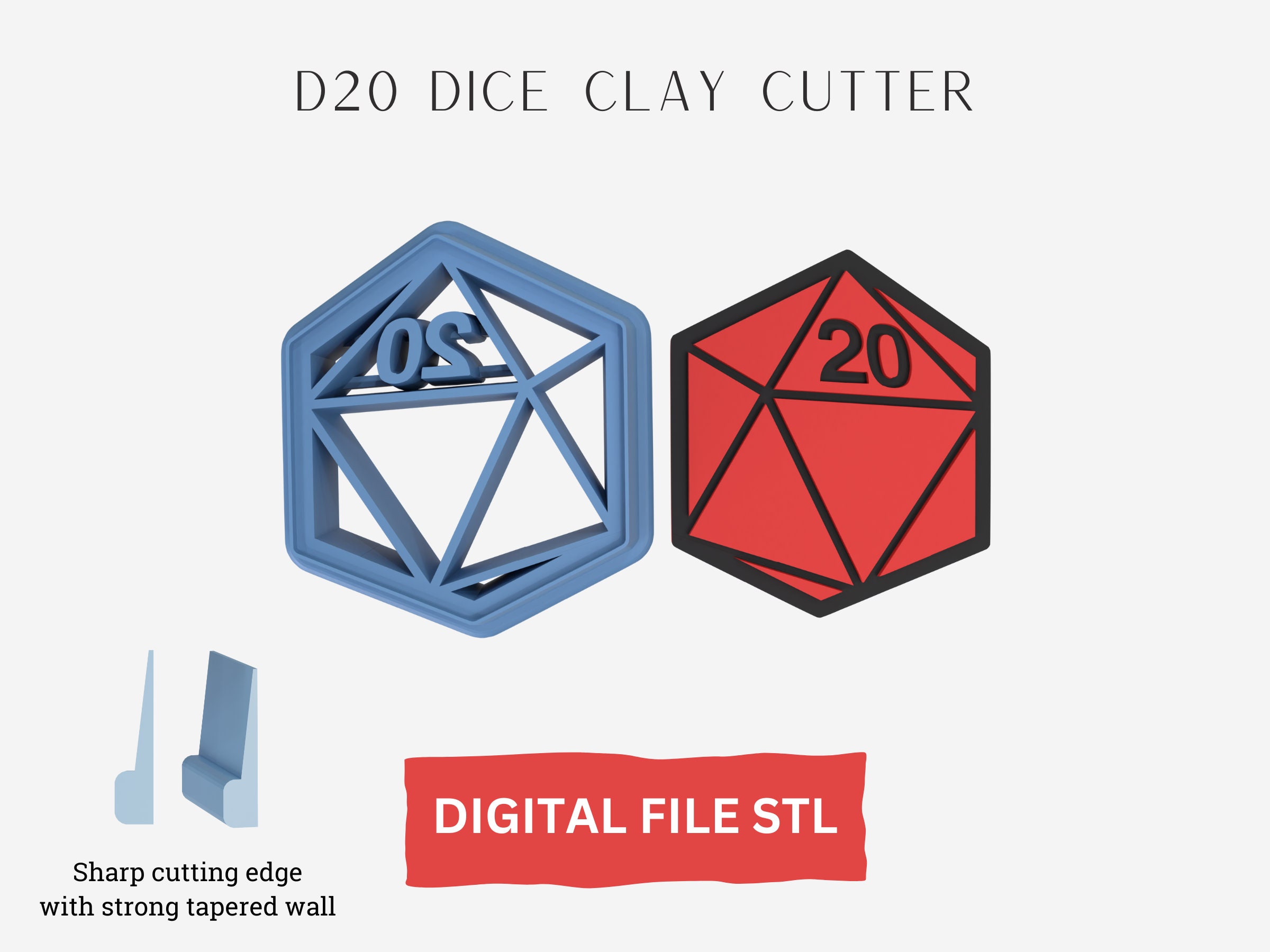 D20 Dice Clay Cutter Digital STL File, Polymer Clay Earring, Funny ...