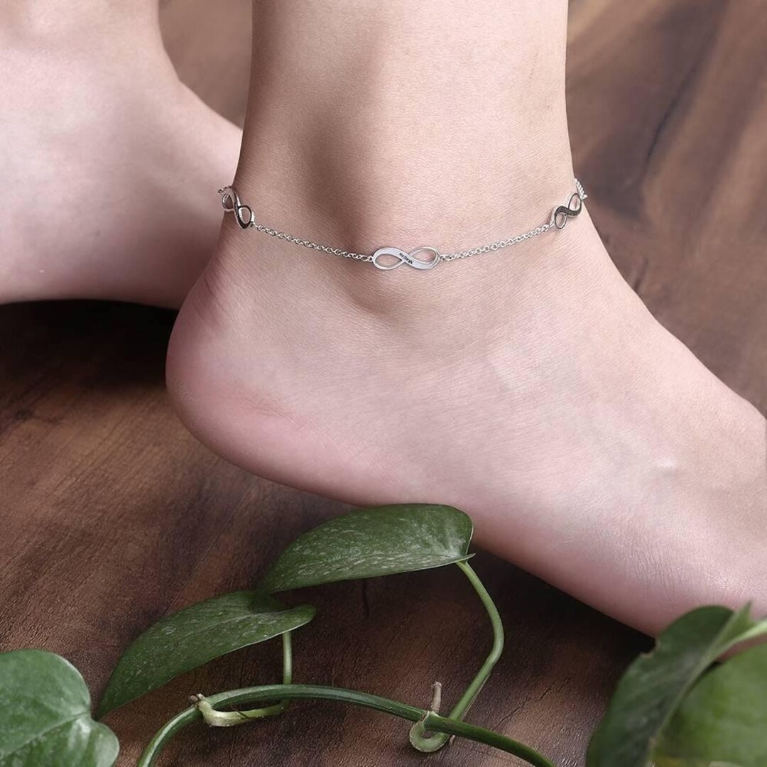925 Sterling Silver Anklet Personalized 3 Name Ankle Bracelet Custom Engraved Infinity Anklets ...