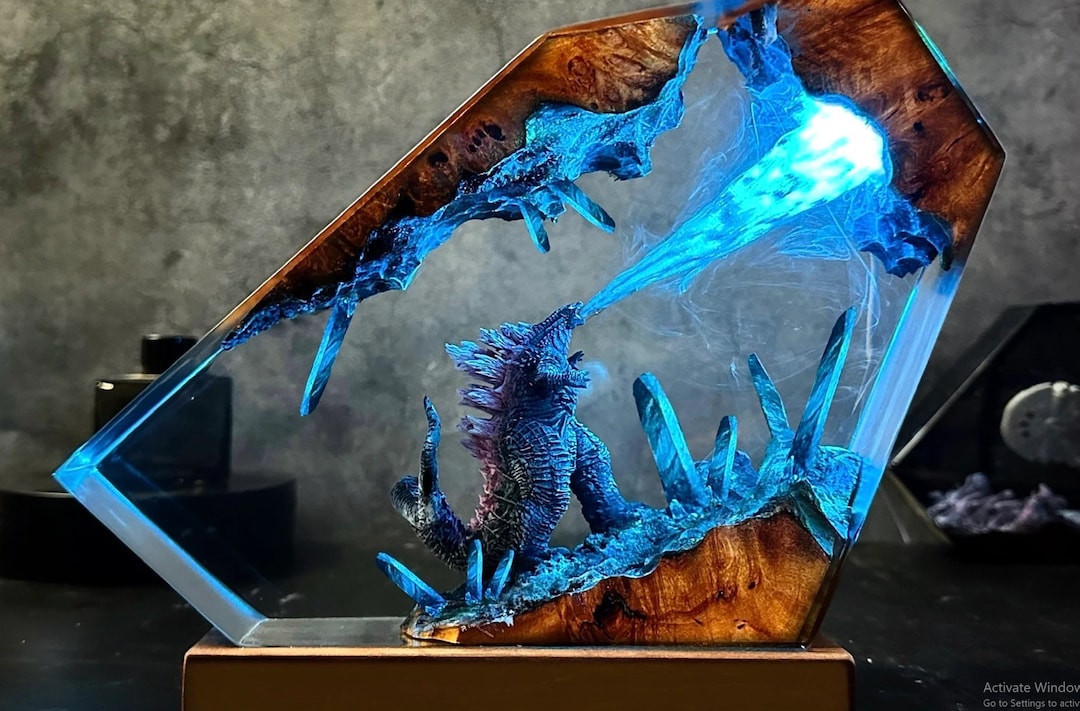 Godzilla Monster Resin Lamp Diorama, Diorama Resin Epoxy, Handmade ...