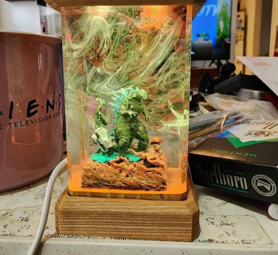 Godzilla Monster Resin Lamp Diorama, Diorama Resin Epoxy, Handmade ...