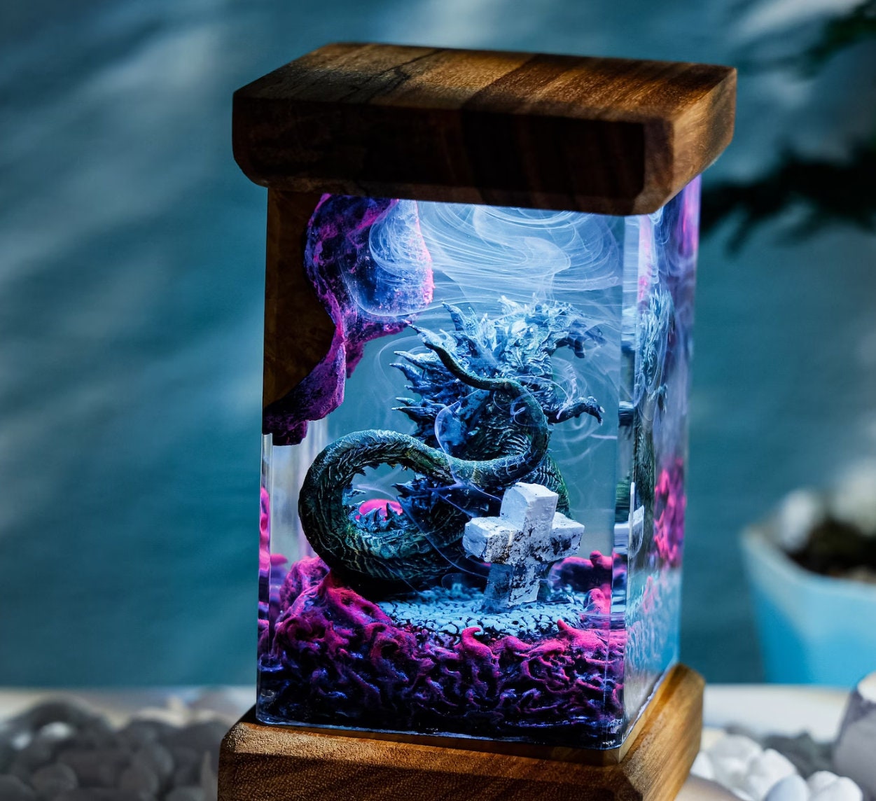 Godzilla Monster Resin Lamp Diorama, Diorama Resin Epoxy, Handmade ...