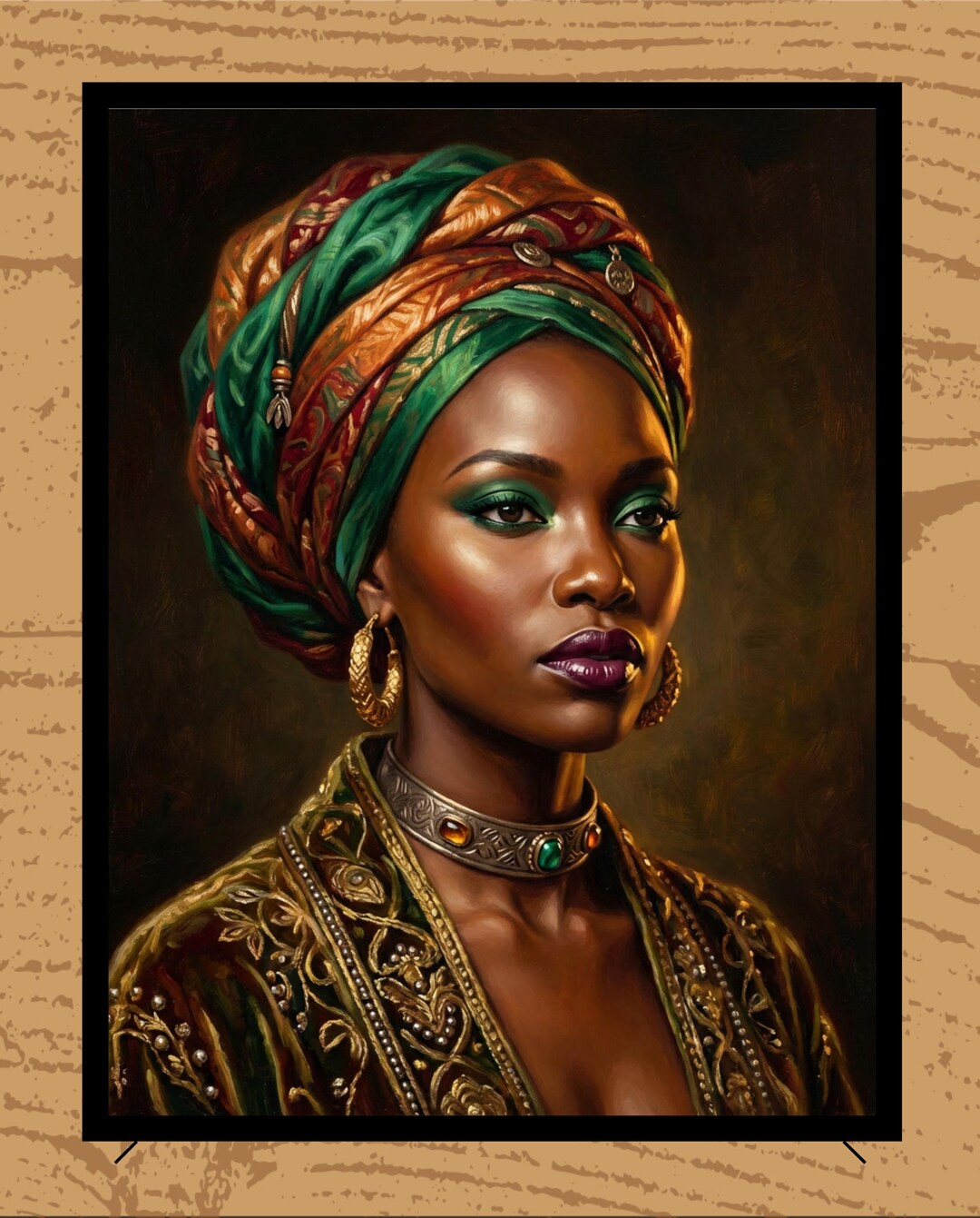 Regal African Queen Wall Art, Elegant Headwrap Portrait Print, Luxury ...