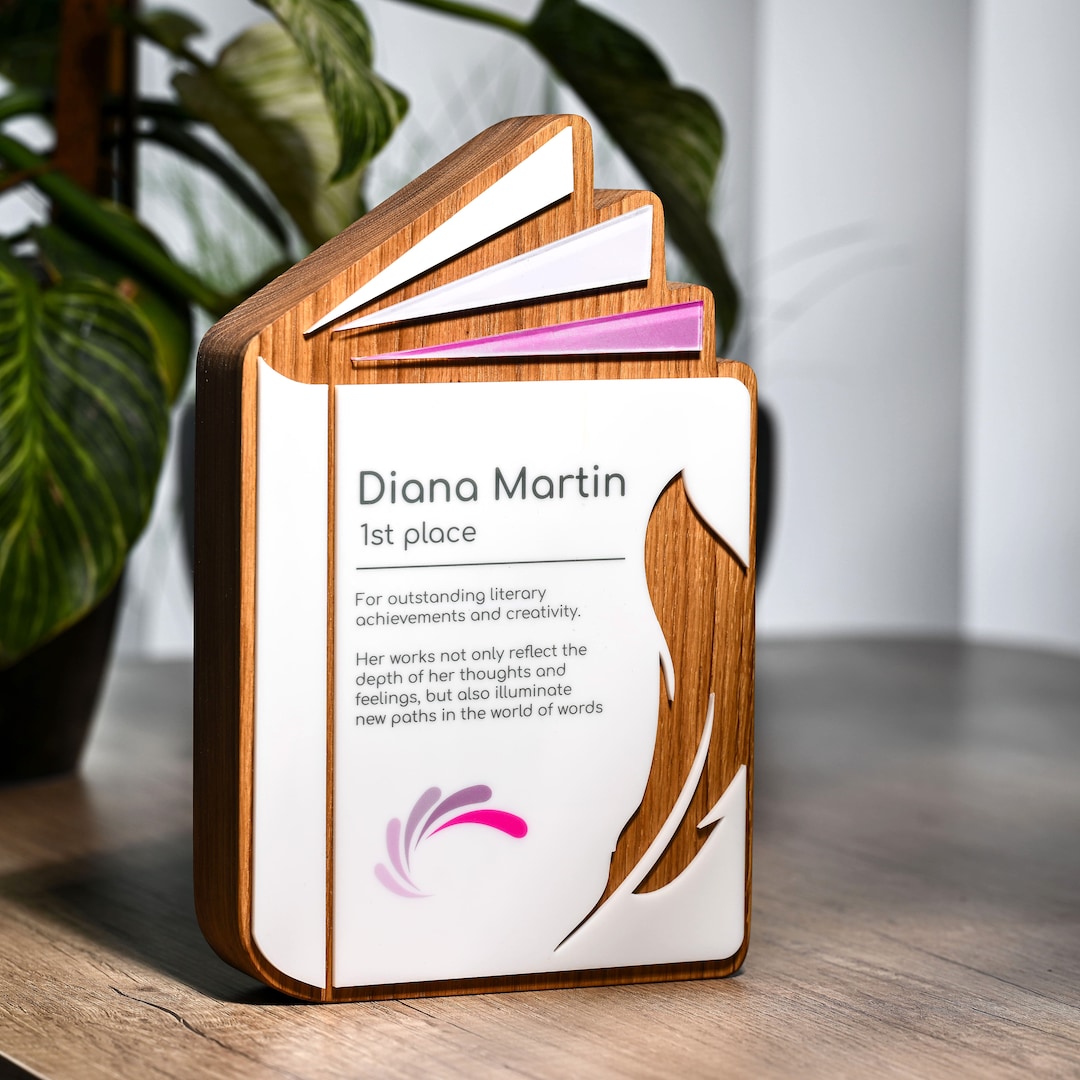 Book Award Trophy - Writers Plaque, Personalized Writing Gift ...