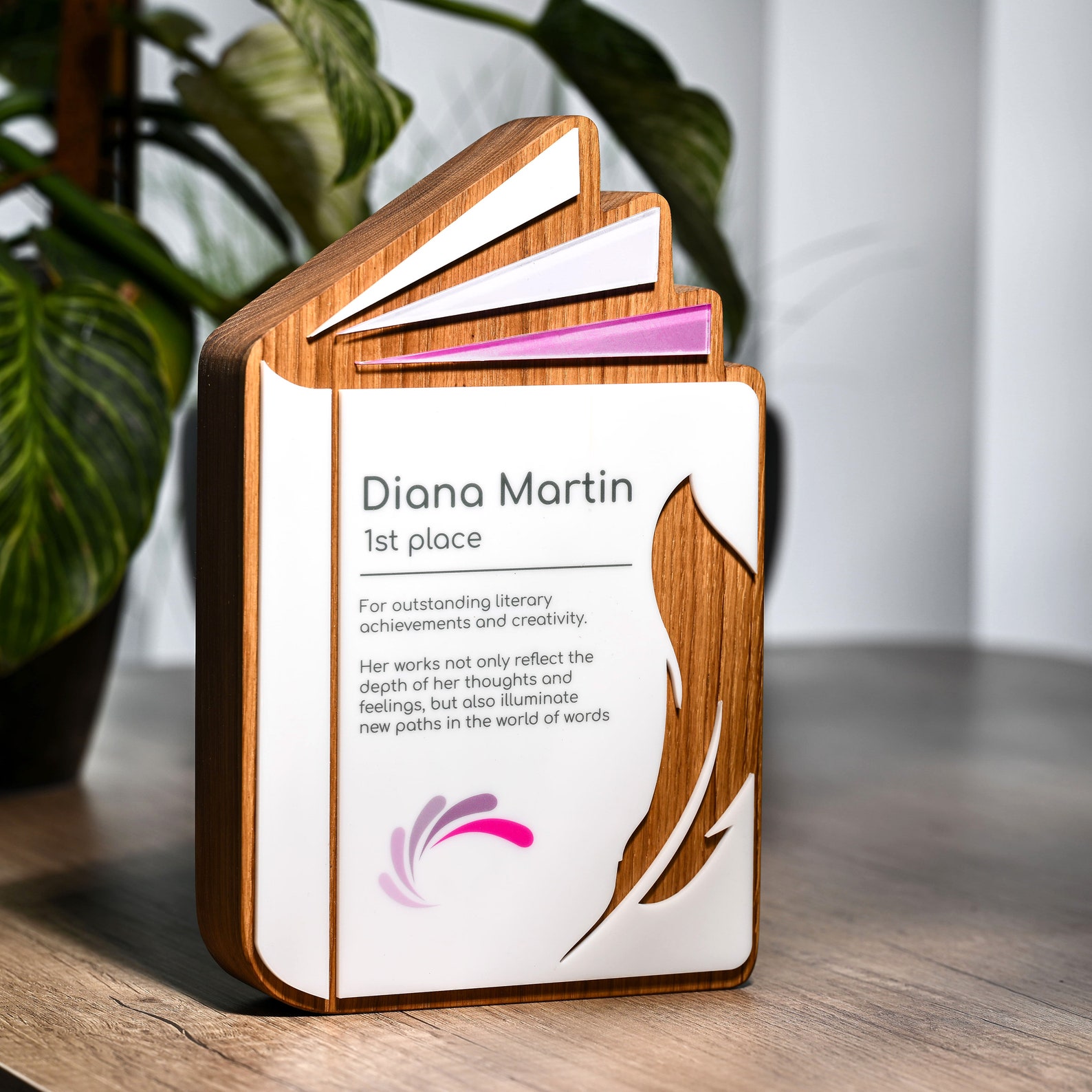 Book Award Trophy - Writers Plaque, Personalized Writing Gift ...