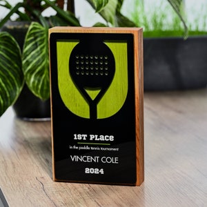 Modern Shape Award, Padel Tennis Trophy of Organic Wood Decorated With ...