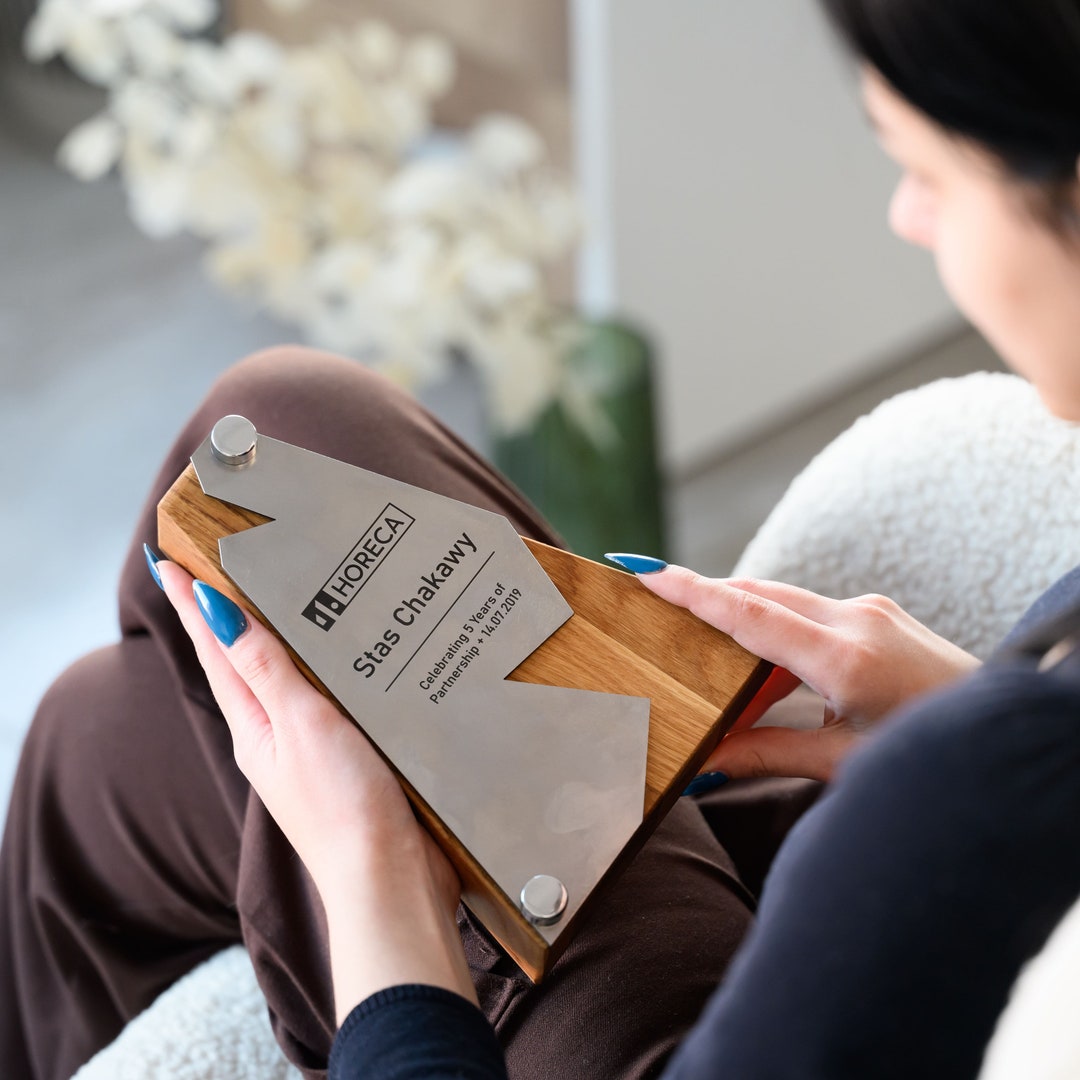 Personalized Wooden Trophy With Metal, Modern Custom Recognition Award ...