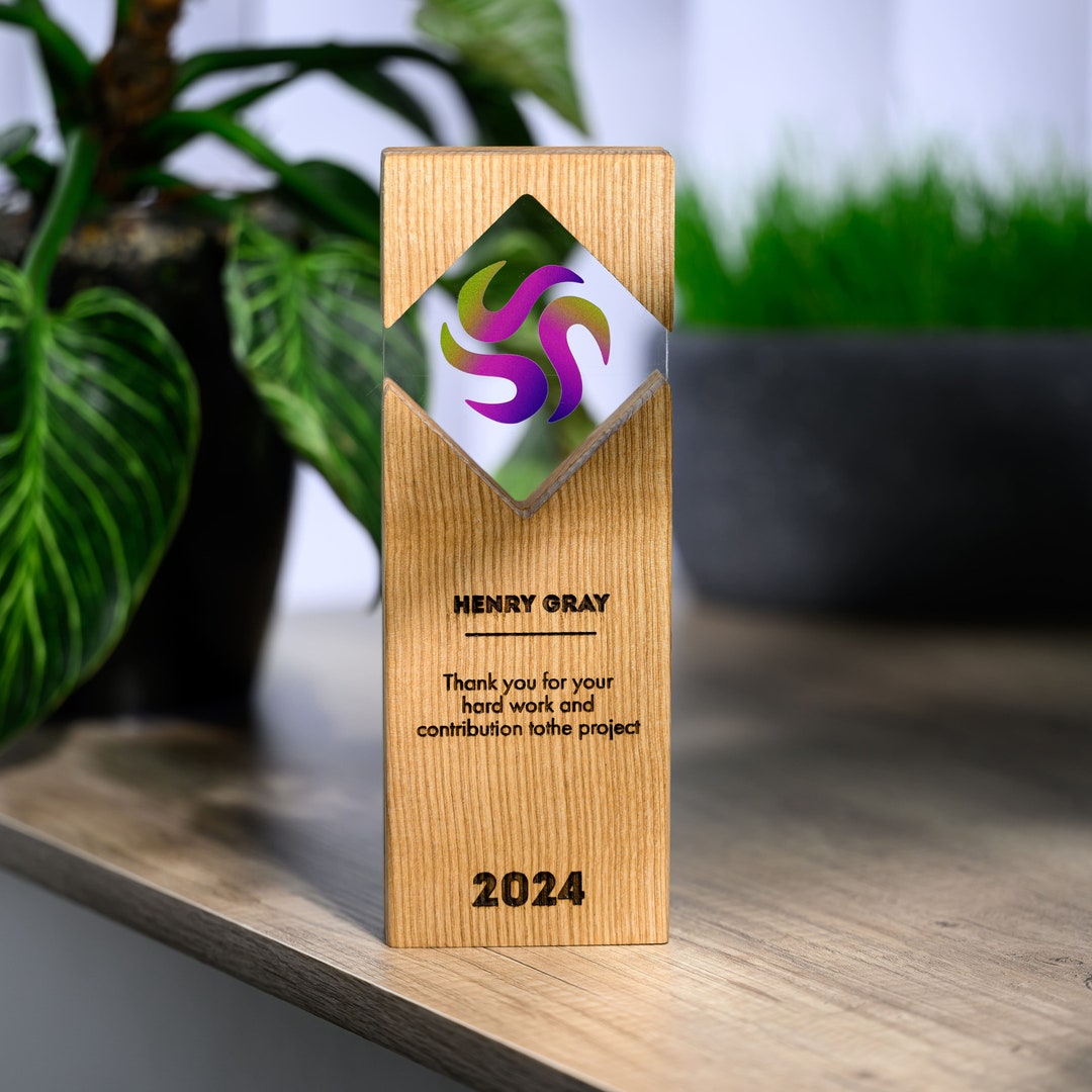 Exquisite Solid Oak Award With Acrylic Accent: Celebrating Top ...