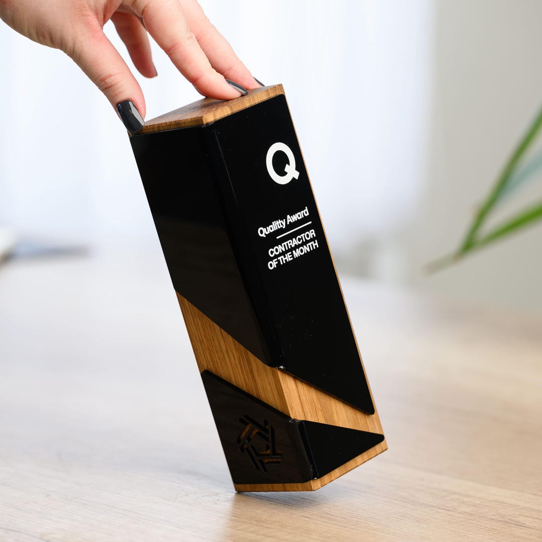 Wood and Acrylic Business Trophy – Custom Employee Recognition Award ...