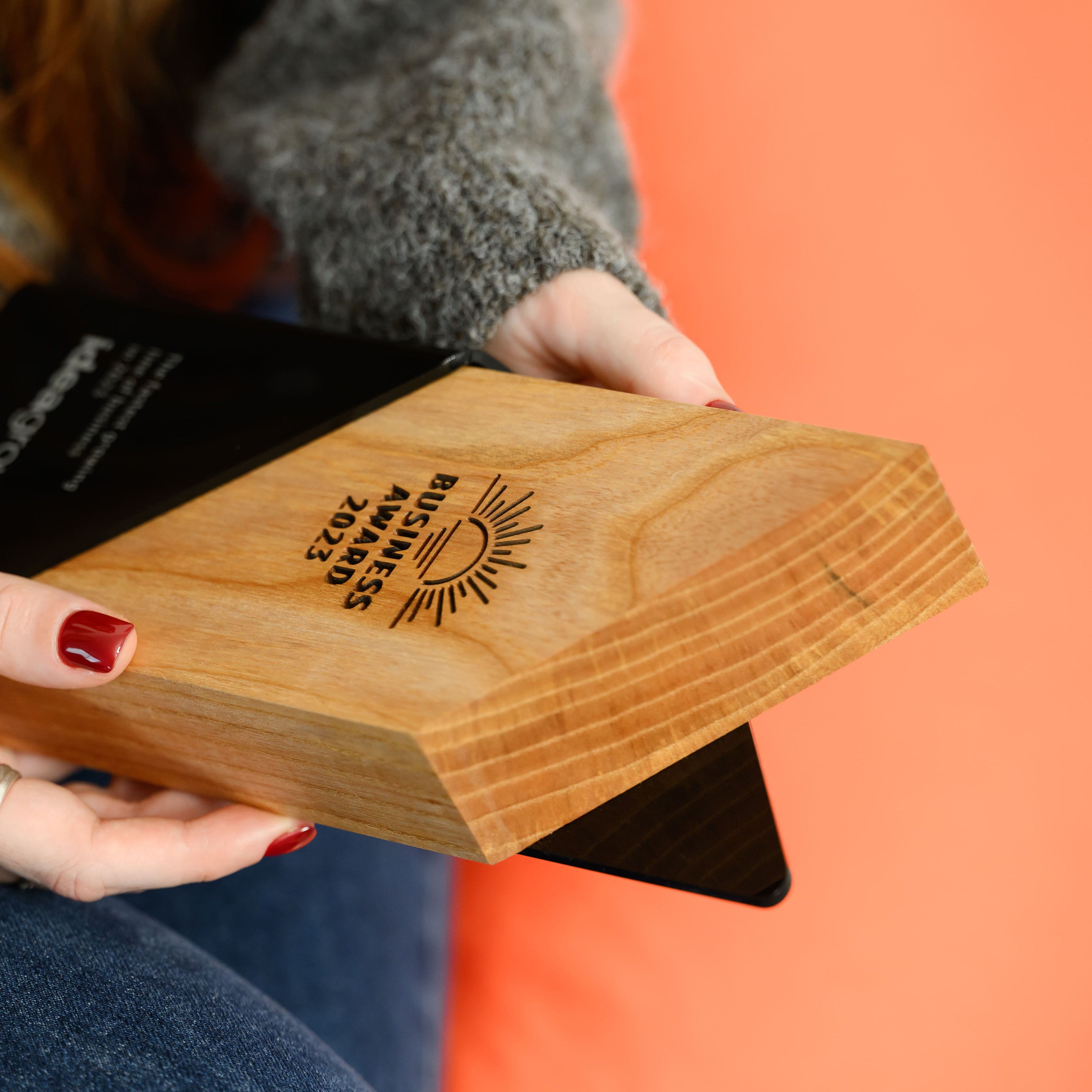 Irregular Shape Bespoke Wooden Trophy, Modern Personalized Award With ...