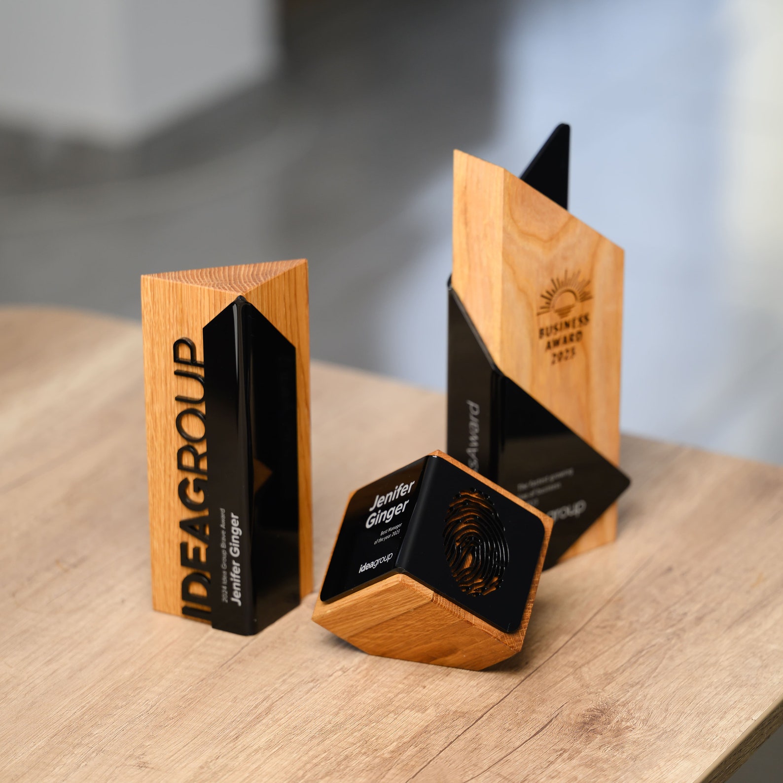 Solid Oak Award With Acrylic Cube Shaped, Best Employee Trophy ...