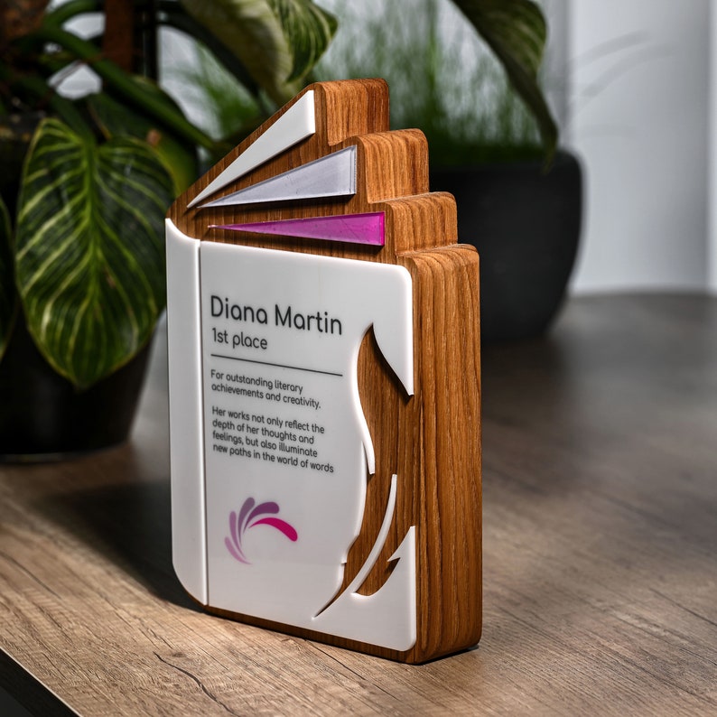 Book Award Trophy - Writers Plaque, Personalized Writing Gift ...