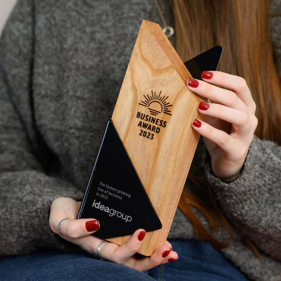 Irregular Shape Bespoke Wooden Trophy, Modern Personalized Award With ...