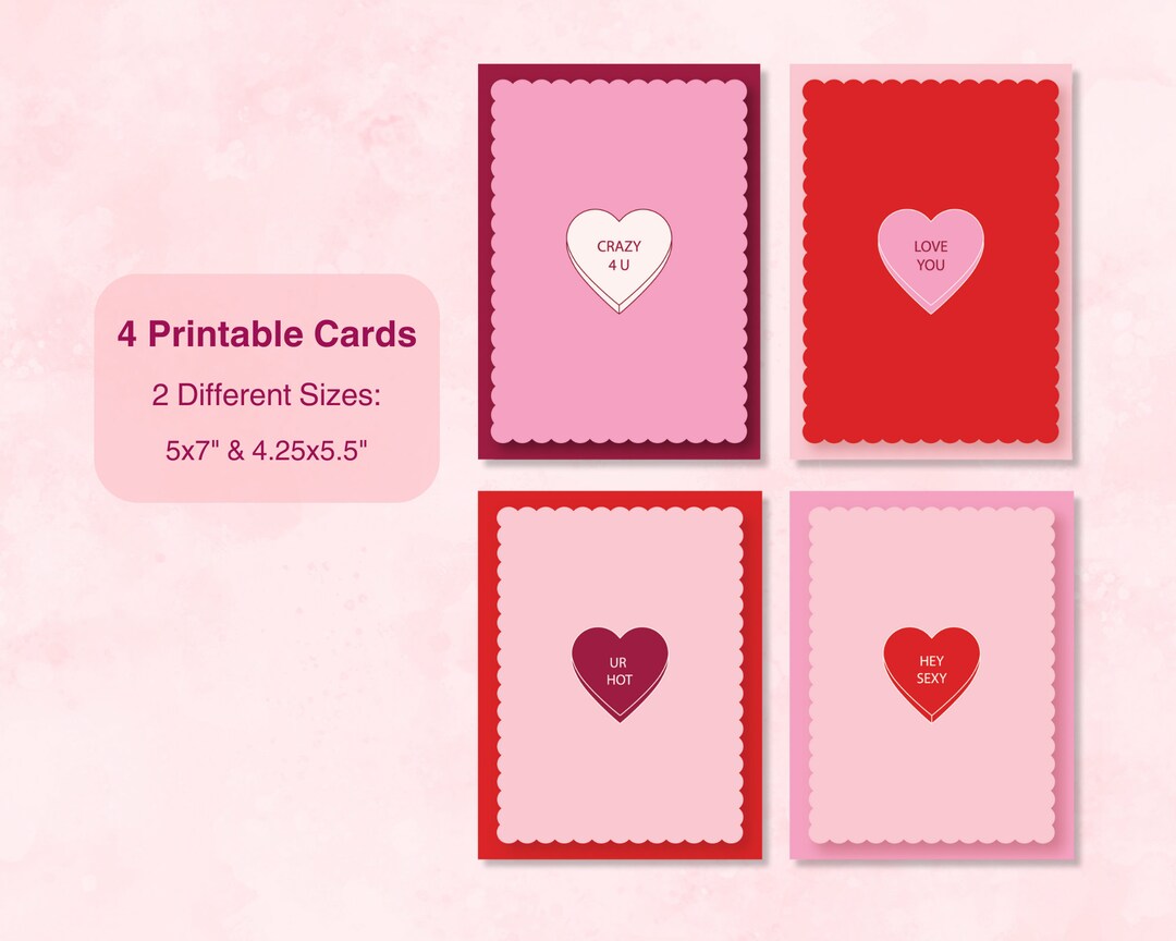 Candy Heart Valentine's Day Cards, Instant Download, Printable - Etsy
