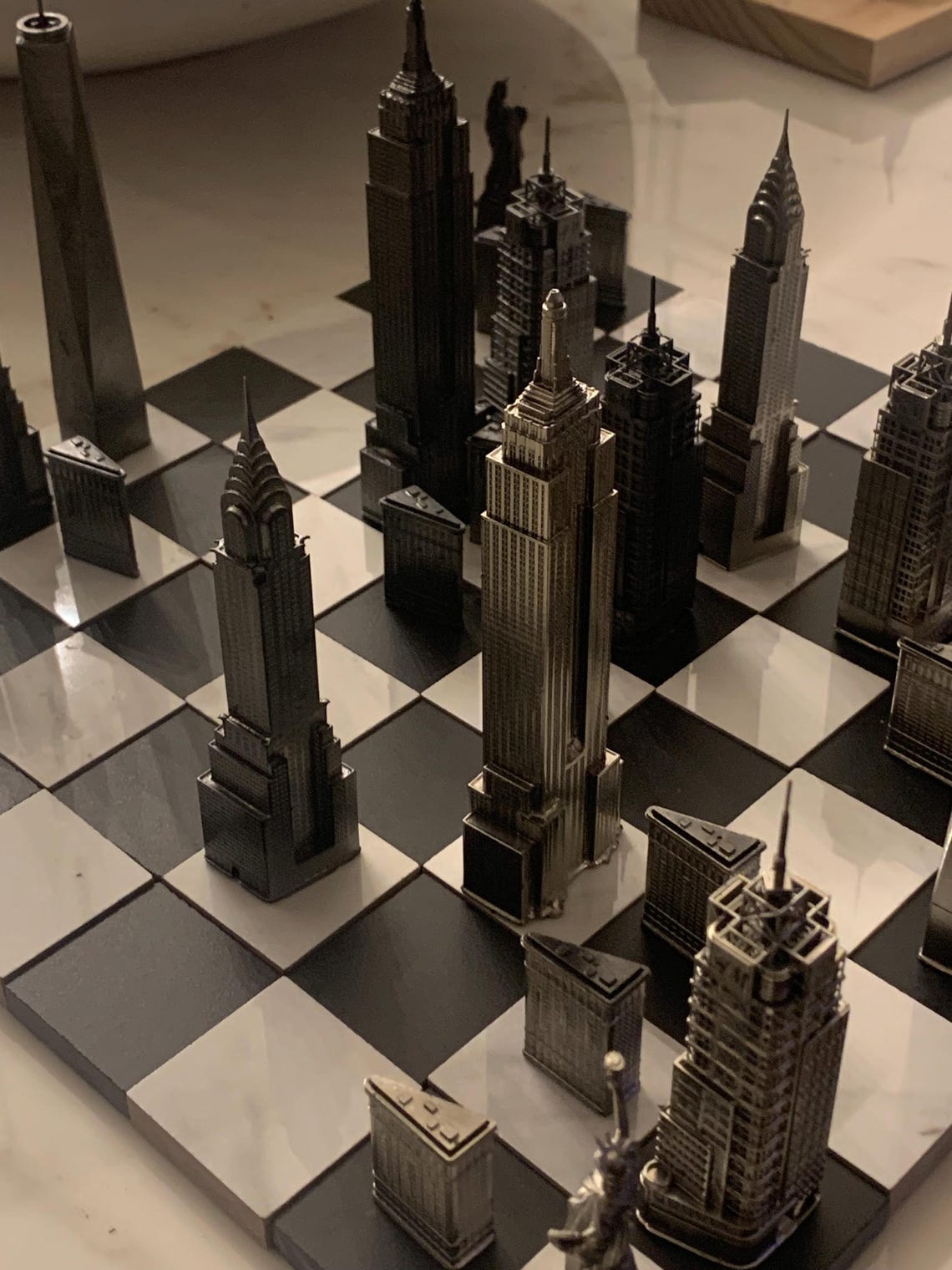 Chrome NEW YORK Chess Set W/tile Chess Board - Etsy