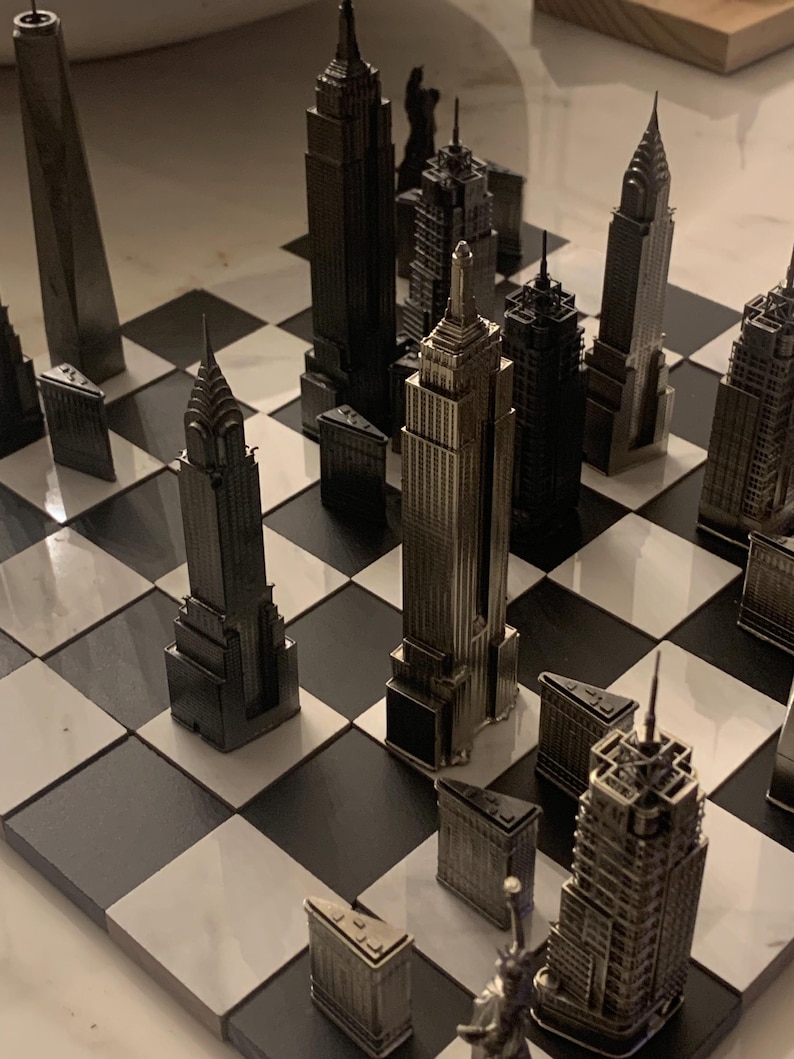 Chrome NEW YORK Chess Set W/tile Chess Board - Etsy