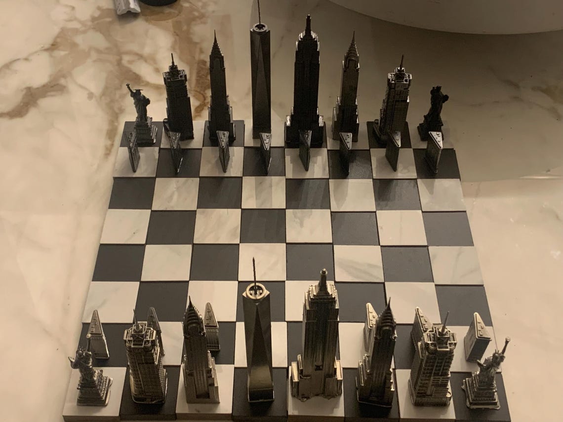 Chrome NEW YORK Chess Set W/tile Chess Board - Etsy