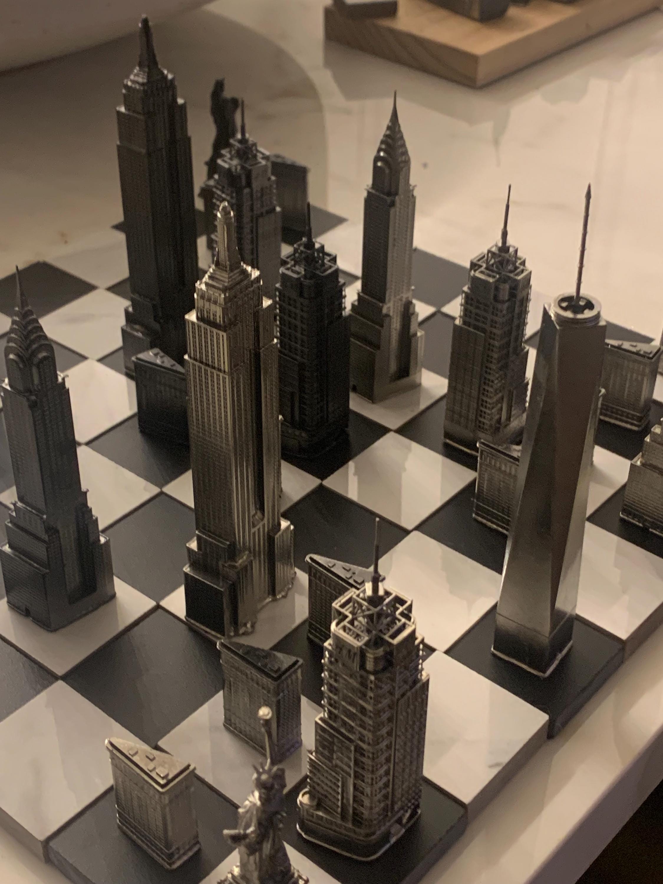 Chrome NEW YORK Chess Set W/tile Chess Board - Etsy