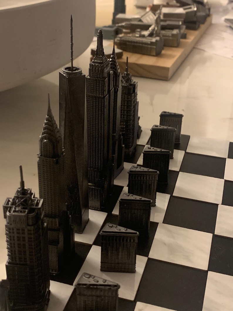 Chrome NEW YORK Chess Set W/tile Chess Board - Etsy