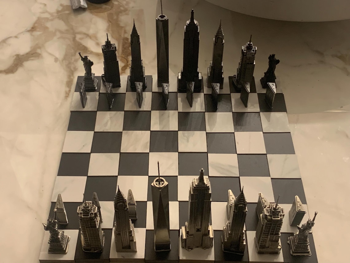 Chrome NEW YORK Chess Set W/tile Chess Board - Etsy