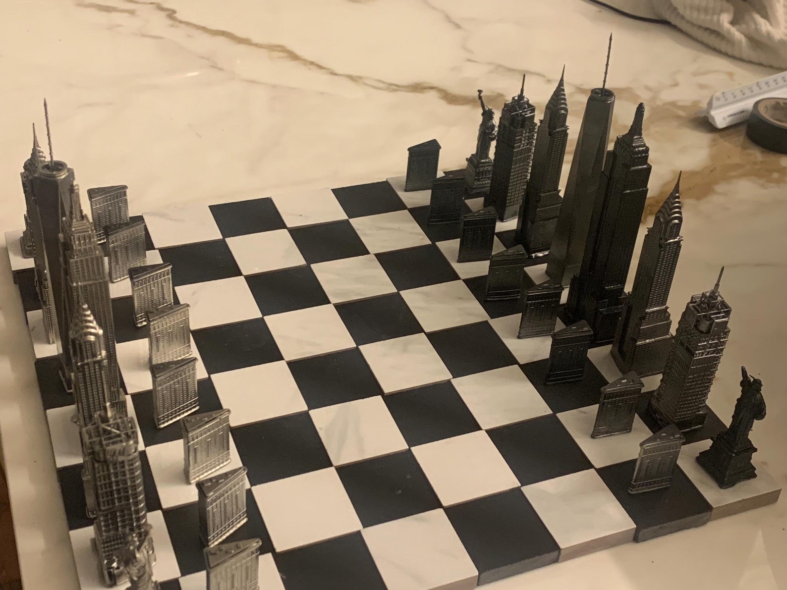 Chrome NEW YORK Chess Set W/tile Chess Board - Etsy