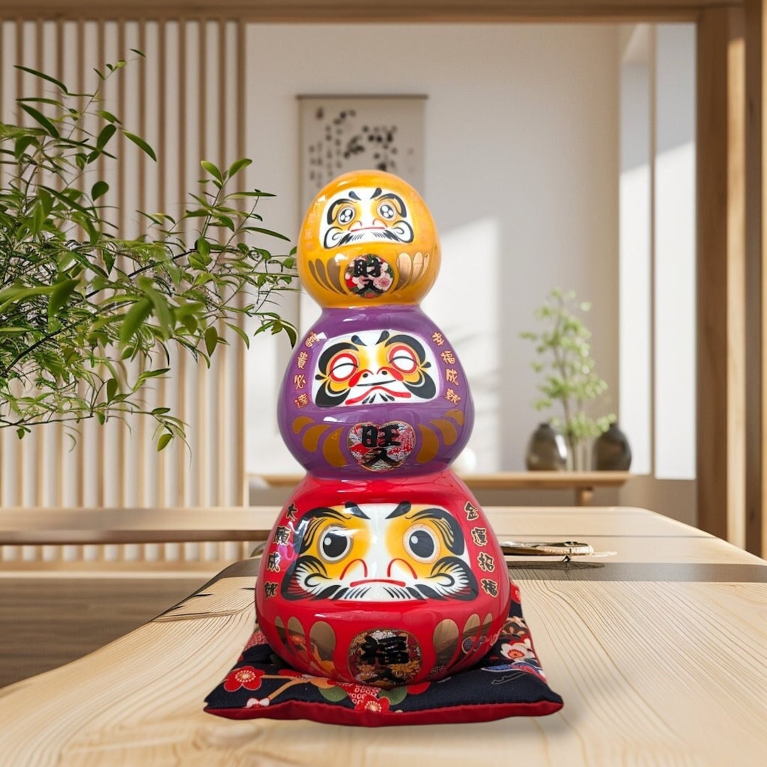 Daruma Doll | Lucky Cat | Ceramic Feng Shui Statue | Gift for Home ...