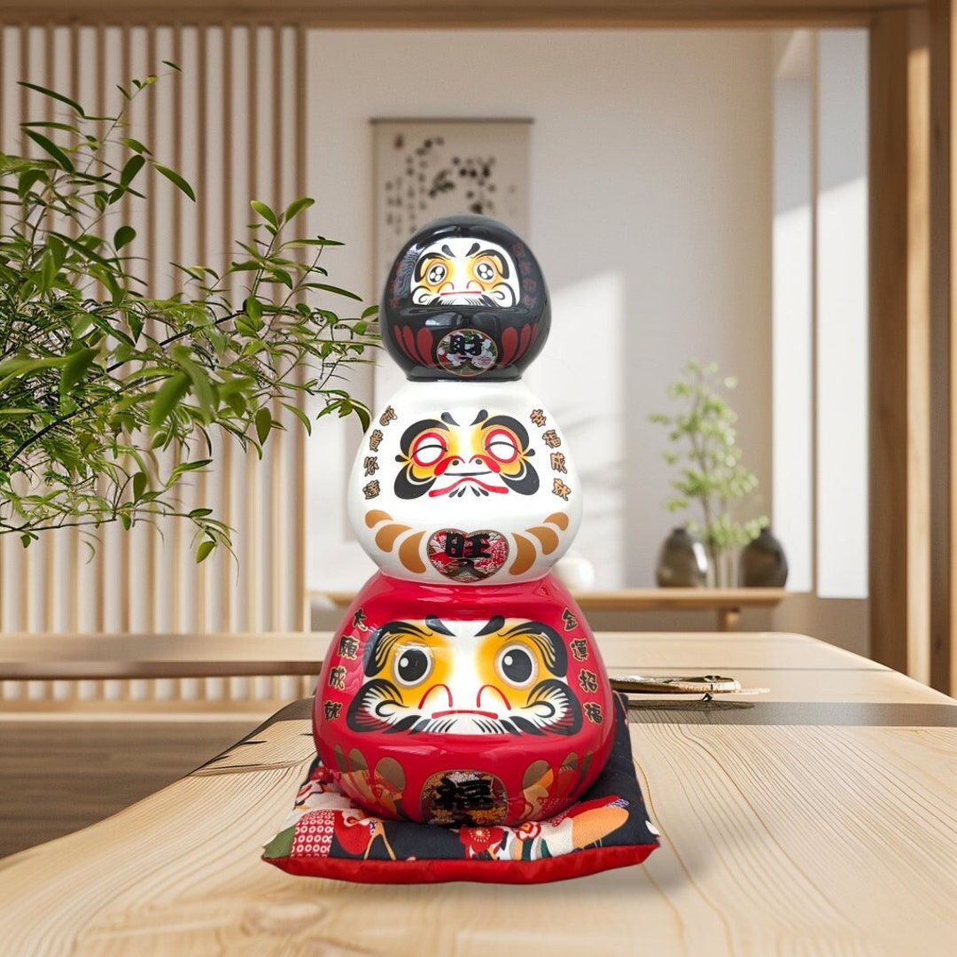 Daruma Doll | Lucky Cat | Ceramic Feng Shui Statue | Gift for Home ...