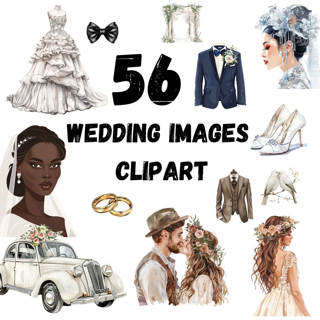 56 Watercolor Wedding Clipart PNG Illustration, Transparent Background ...
