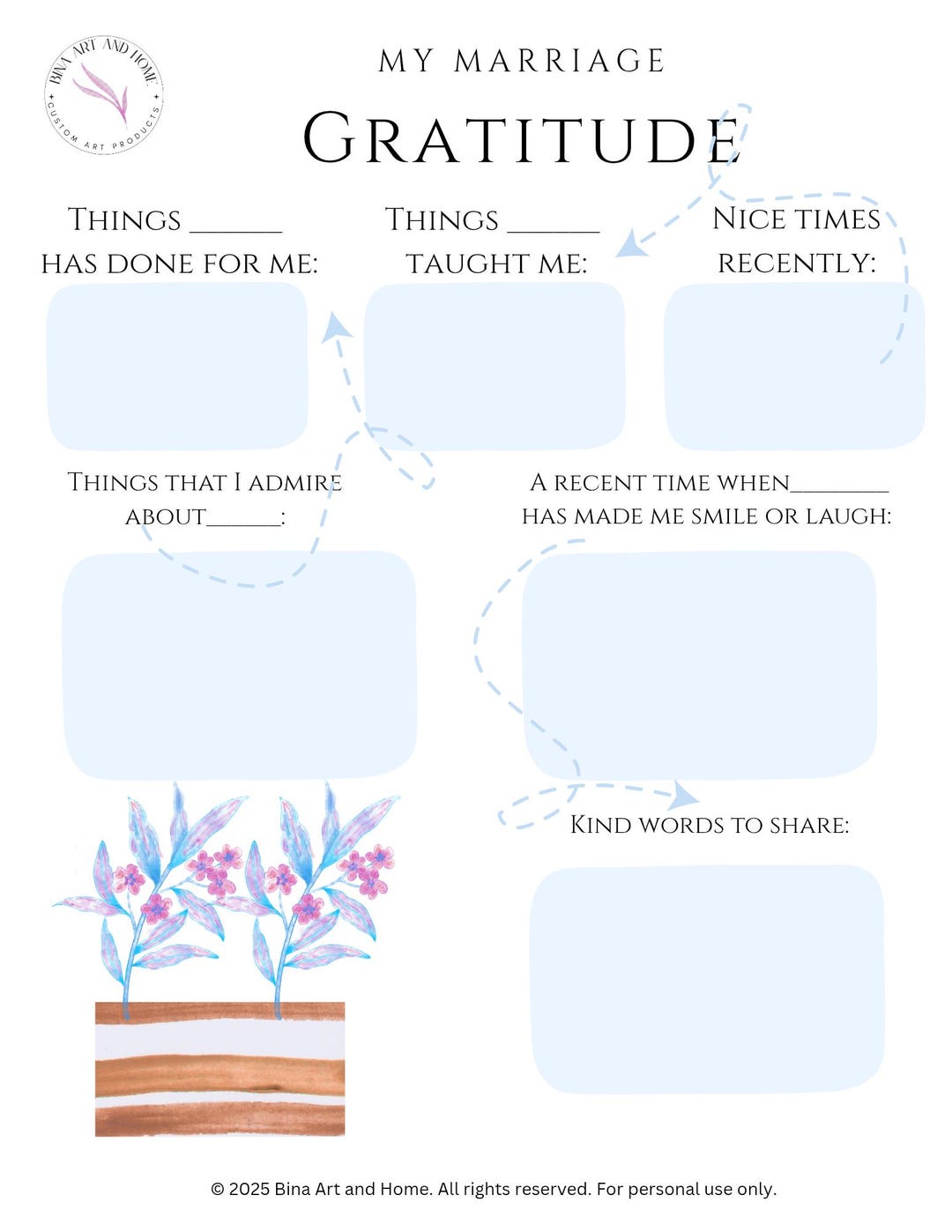 Printable Marriage Gratitude Worksheet for Strengthening Connection and ...