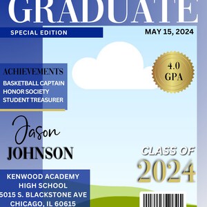 EDITABLE Graduation Magazinetemplate-100% Editable Magazine Cover- PDF ...