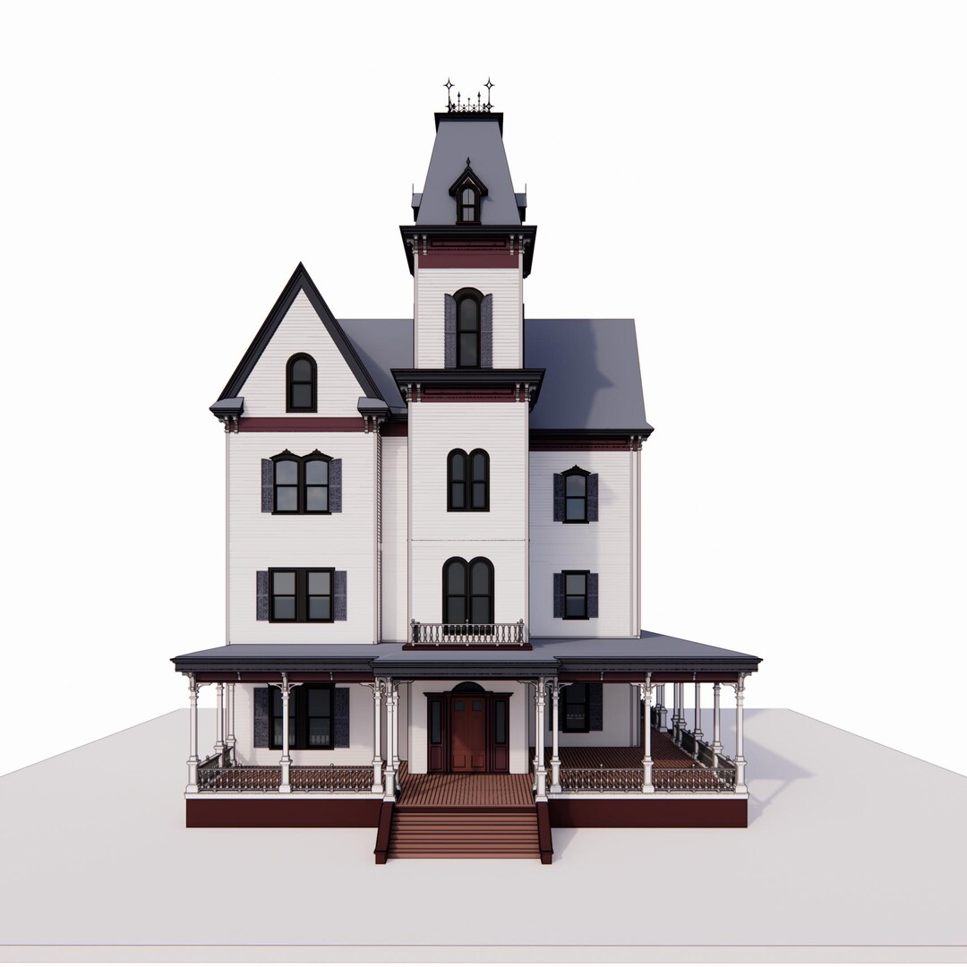 Victorian House 3D Model - Elegant 3 Story With a Large Tower ...